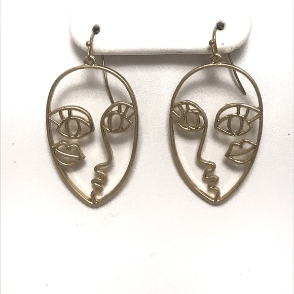 Jewelry | Minimalist Abstract Face Earrings In Gold | Poshmark